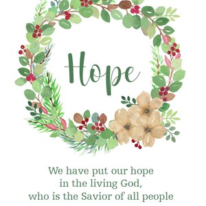 Watercolor Christmas Advent Wreath Display Prints Set: Hope, Peace, Joy ...