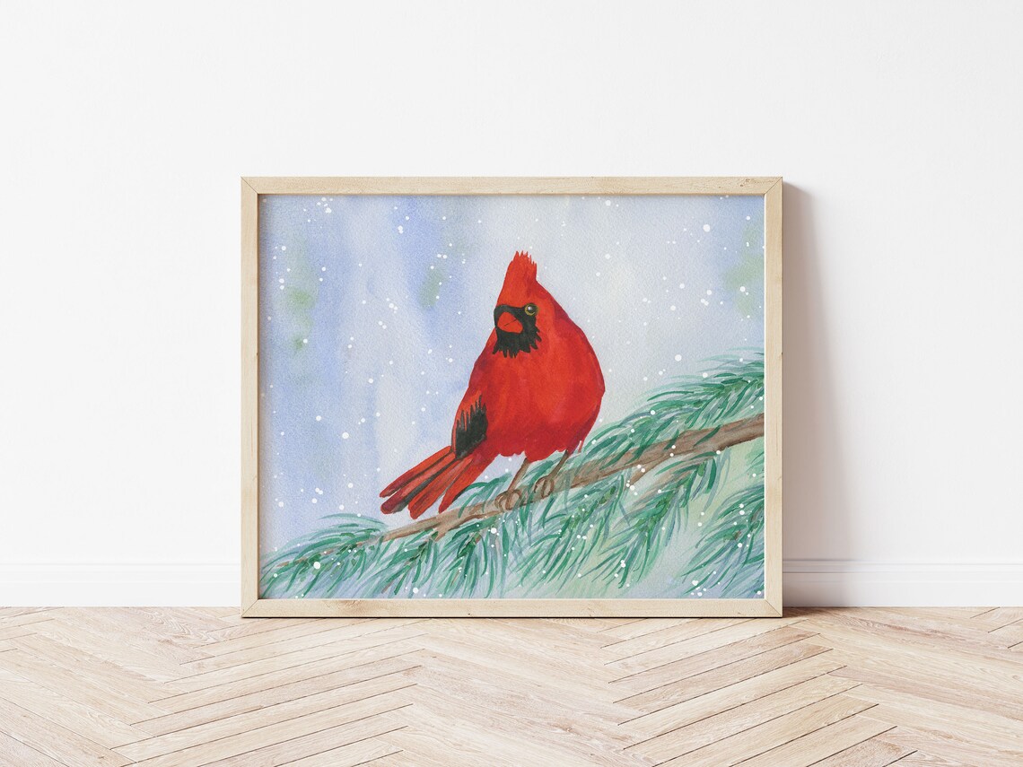 Red Cardinal in the Snow Print From Original Watercolor 8 X - Etsy
