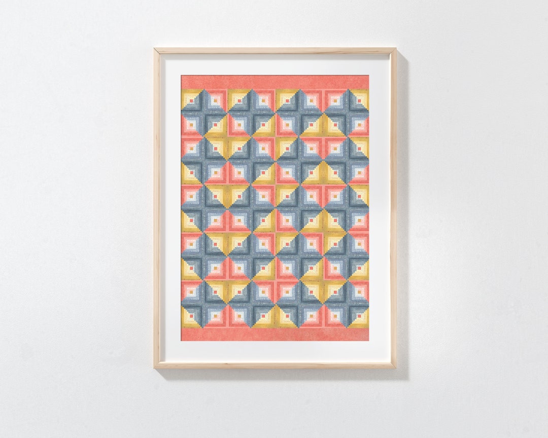 Watercolor Log Cabin Quilt Print, Traditional Pattern - Etsy