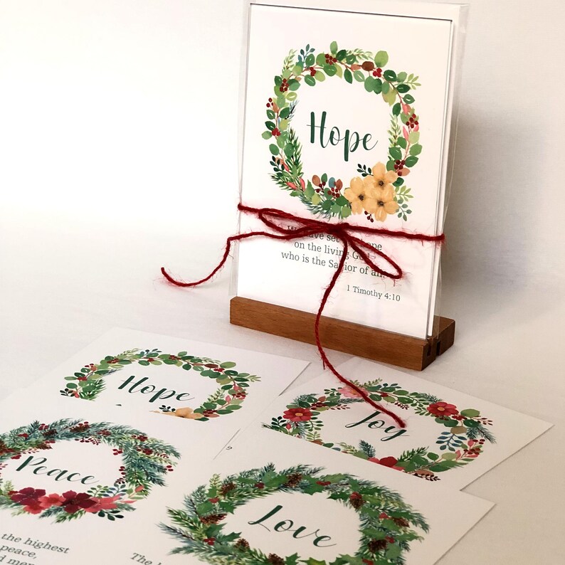 Watercolor Christmas Advent Wreath Display Prints Set: Hope, Peace, Joy ...