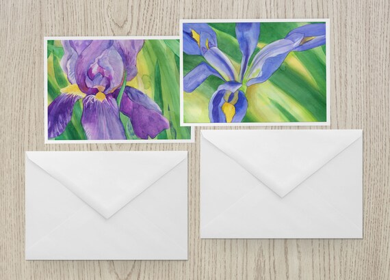 Iris Note Card Set of Eight From Four Original Watercolors | Etsy