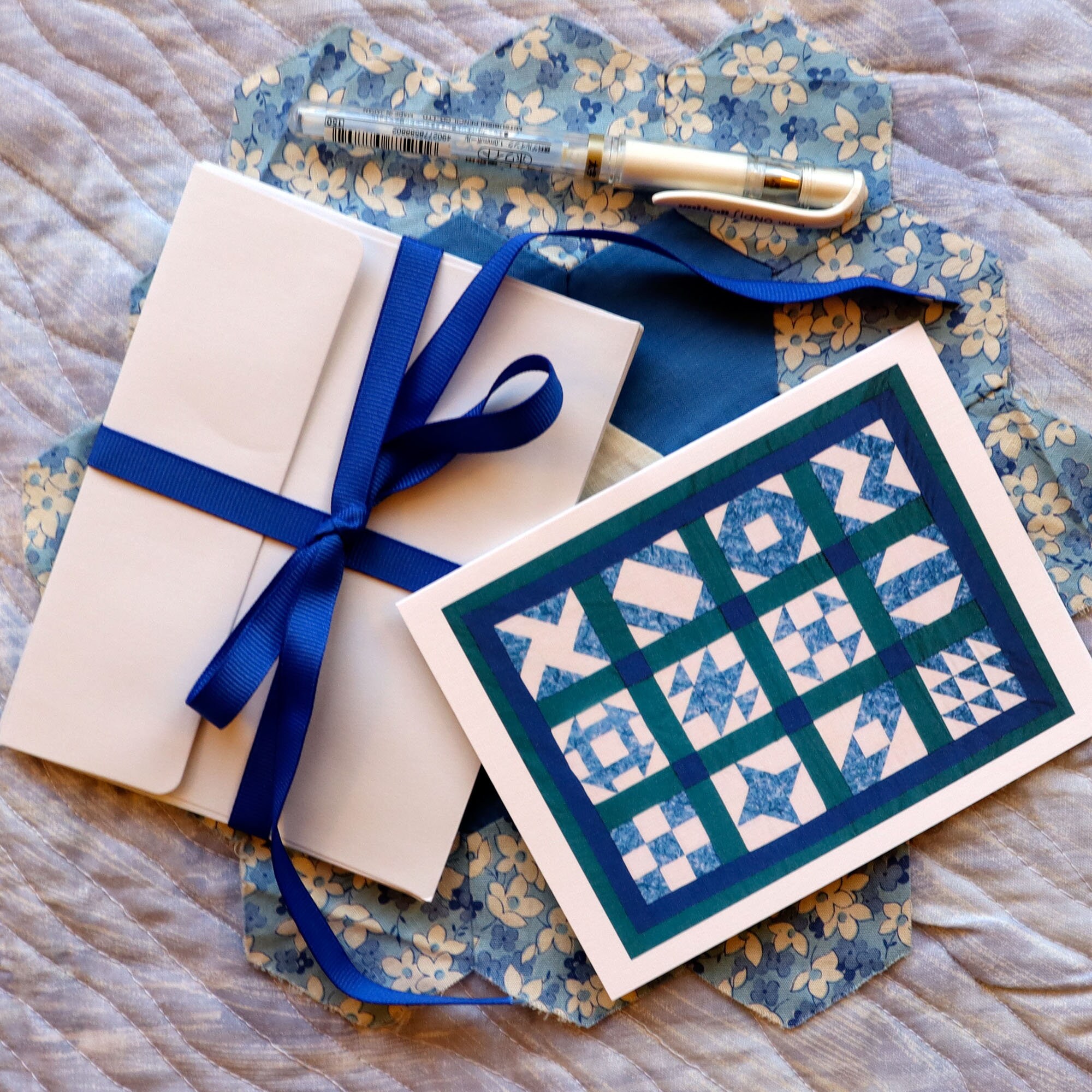 Blue Quilt Note Card Collection Set of 6 Quilt Note Cards, Quilt Thank ...