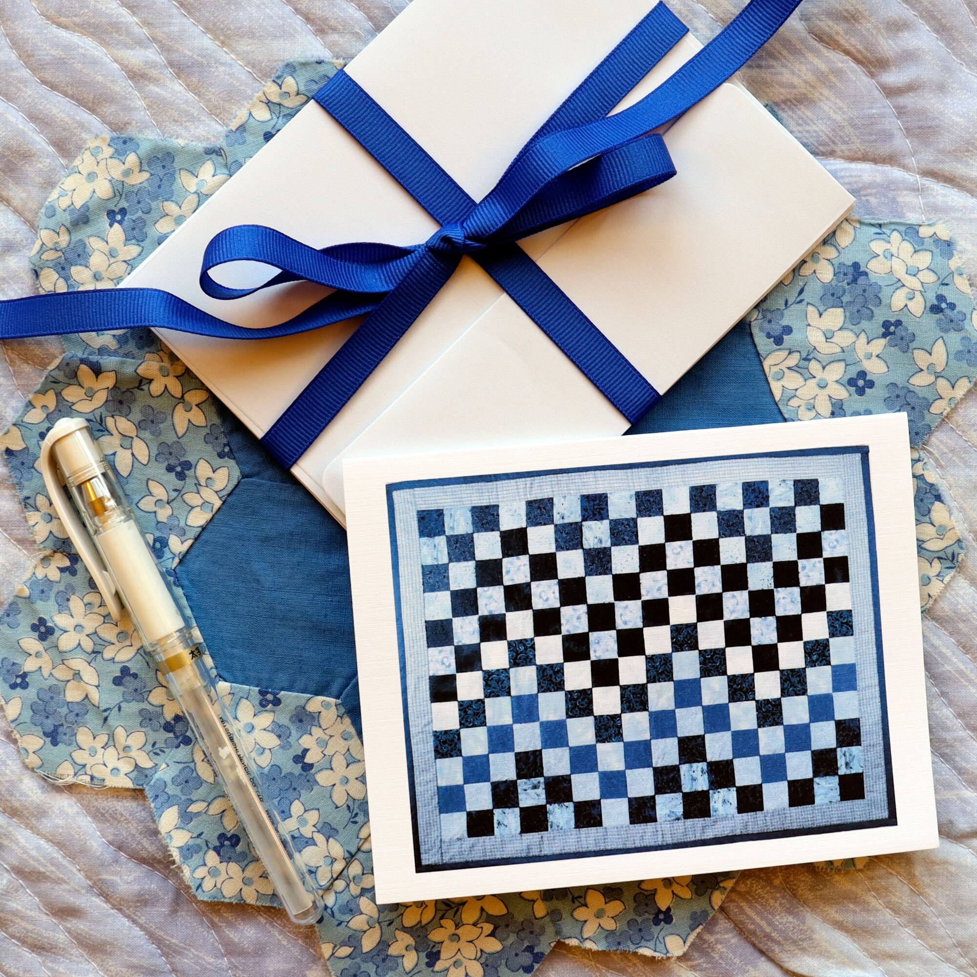 Blue Quilt Note Card Collection Set of 6 Quilt Note Cards, Quilt Thank ...