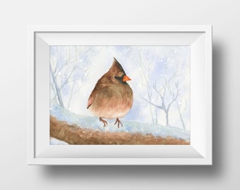 Red Cardinal in the Snow Print From Original Watercolor 8 X - Etsy