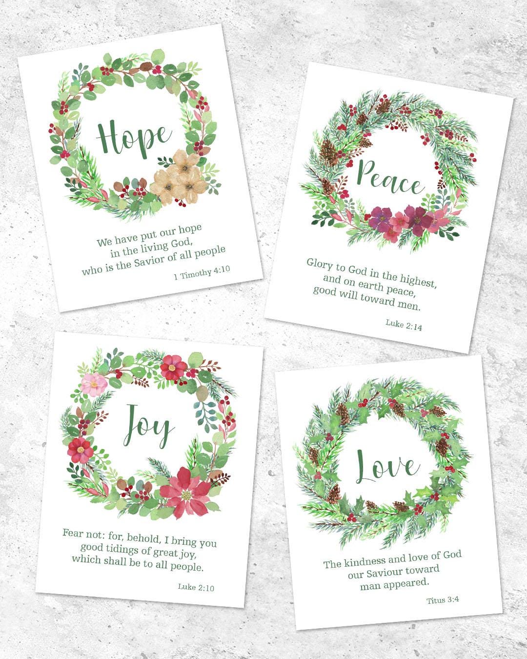 Watercolor Christmas Advent Wreath Display Prints Set: Hope, Peace, Joy ...