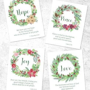 Watercolor Christmas Advent Wreath Display Prints Set: Hope, Peace, Joy ...