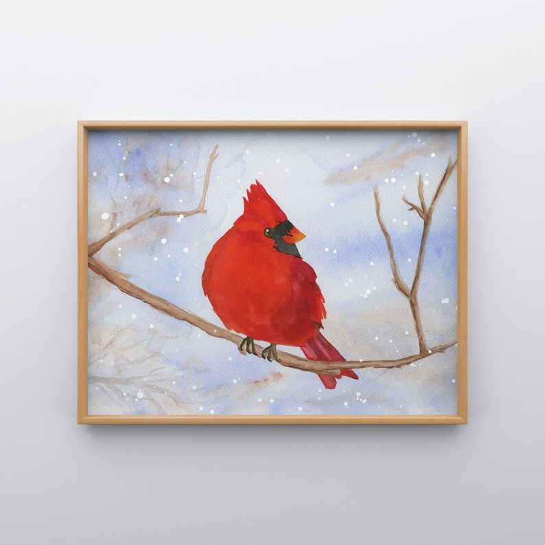 Red Cardinal in the Snow Print From Original Watercolor 8 X - Etsy