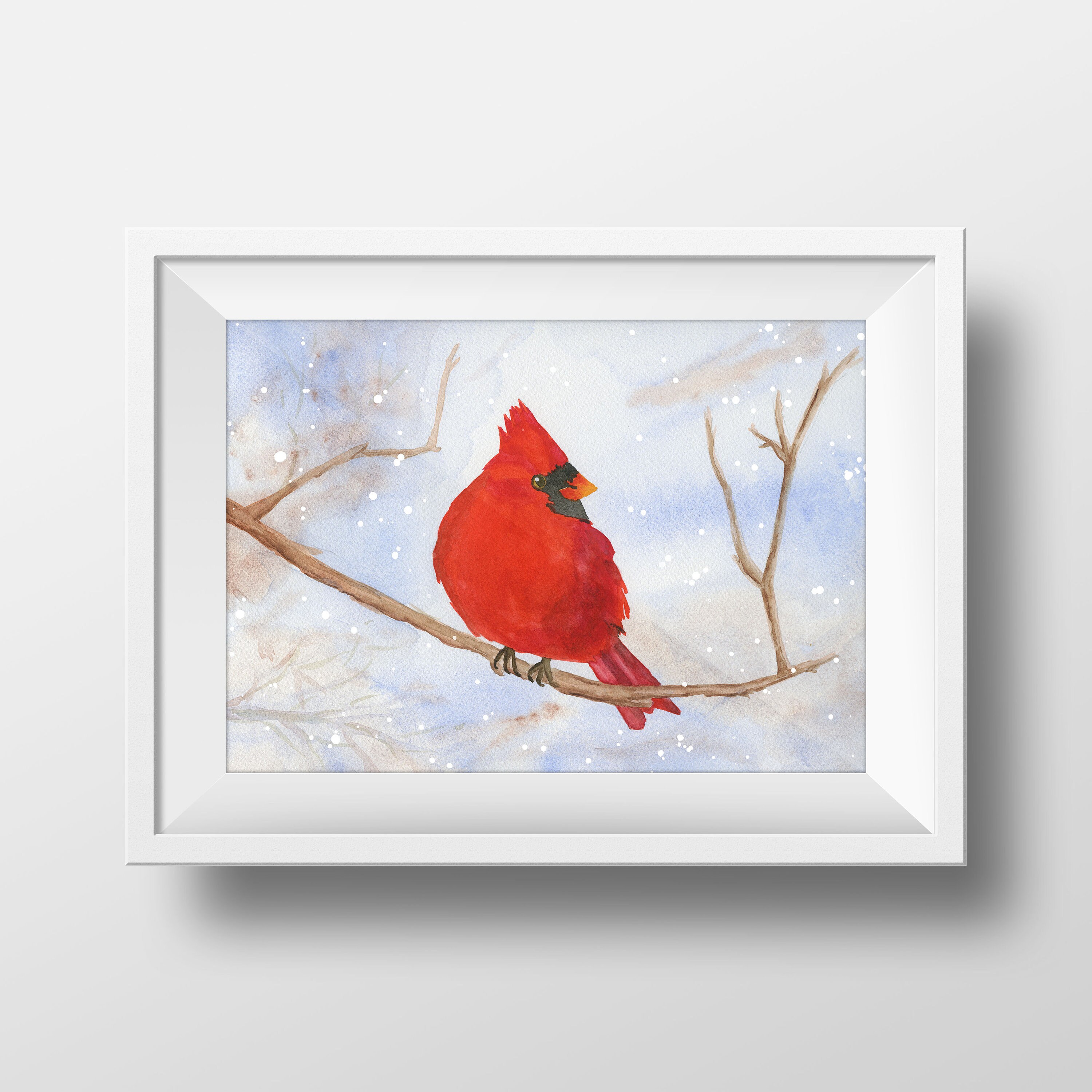 Red Cardinal in the Snow Print From Original Watercolor 8 X - Etsy