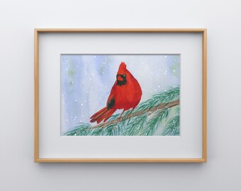 Red Cardinal in the Snow Print From Original Watercolor 8 X | Etsy