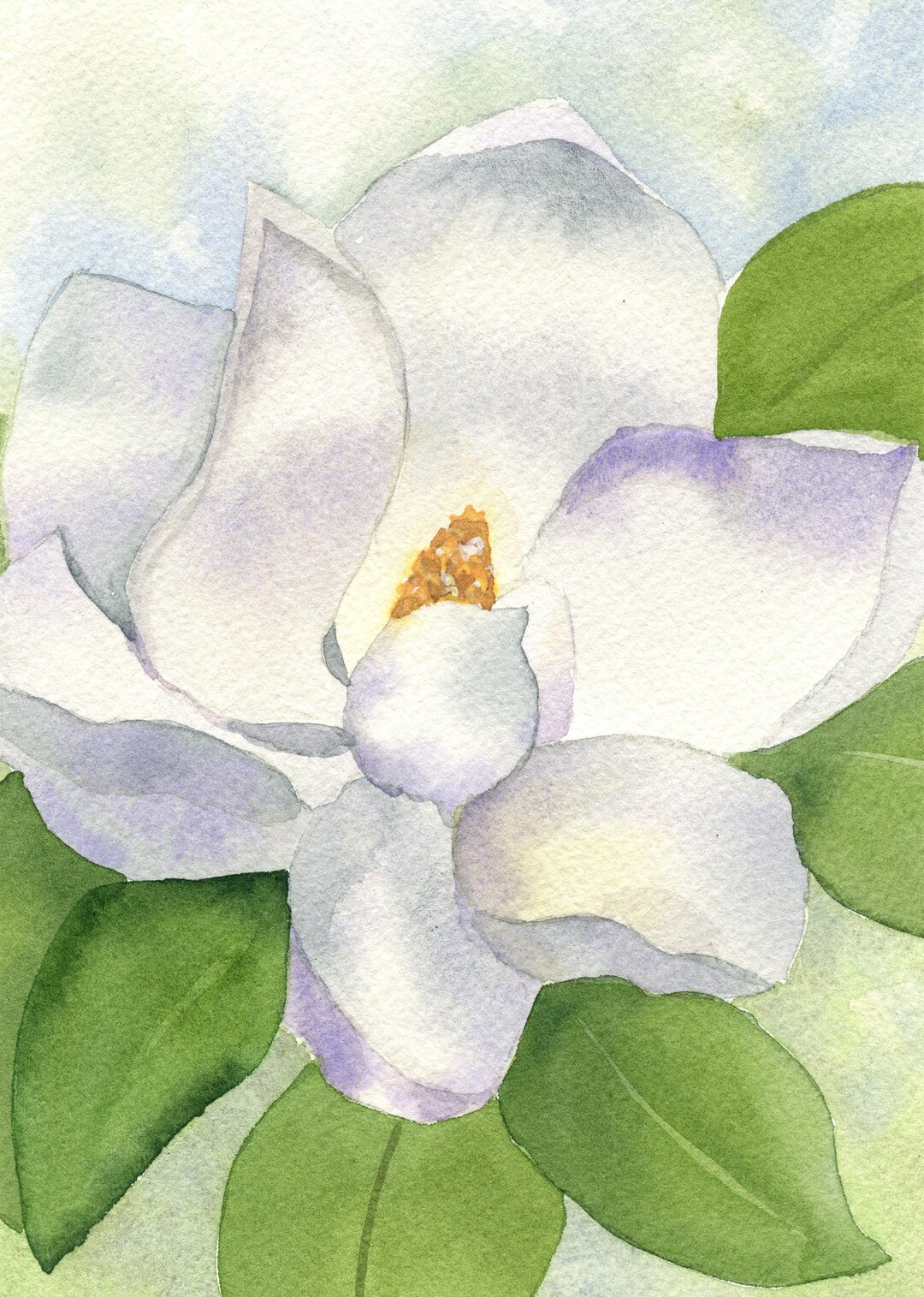 White Magnolia Watercolor Print: Southern Floral Art (5x7 or 8x10) - Etsy