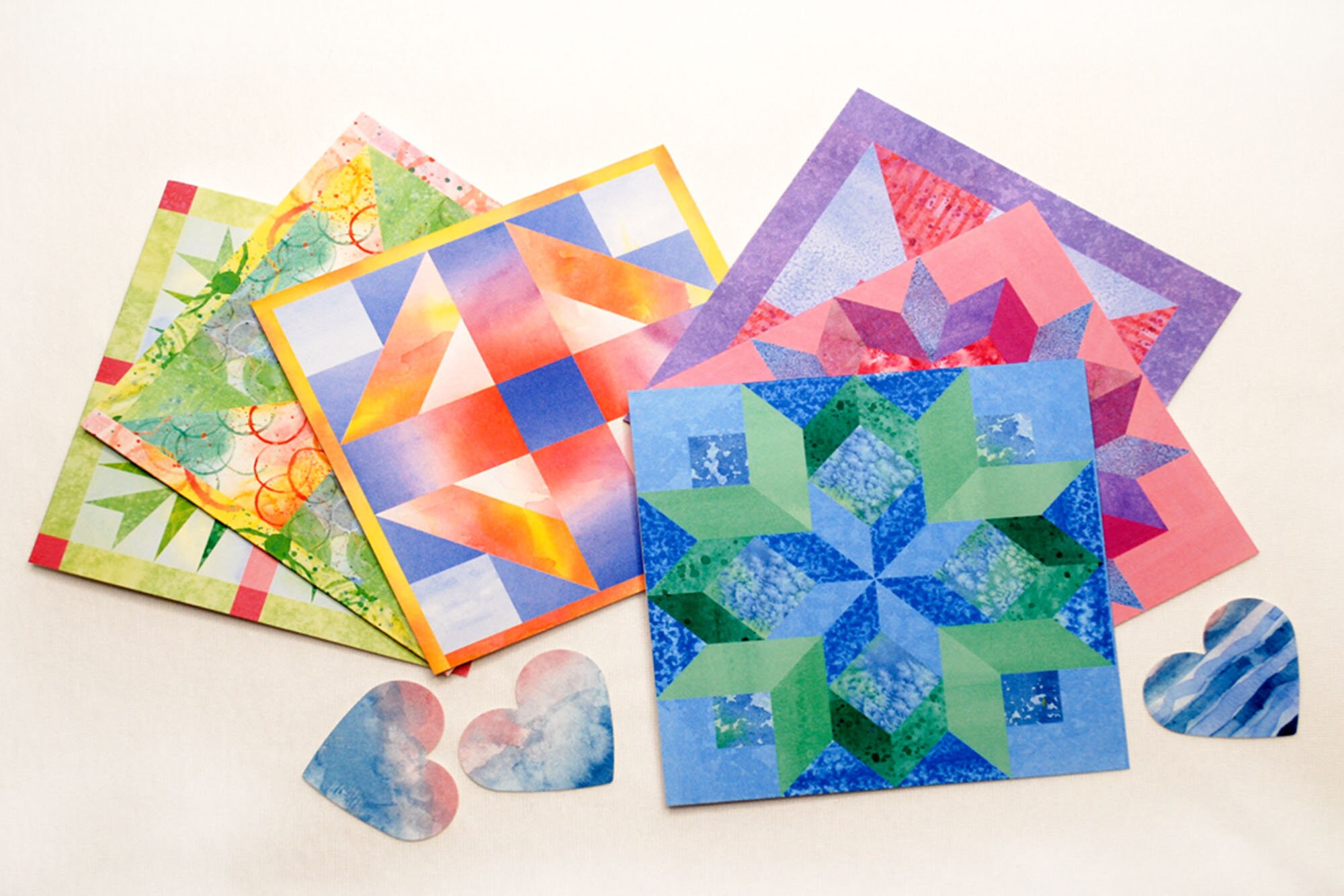 Bright Watercolor Quilt Square Card Set of 6 Quilt Note Cards, Quilt ...