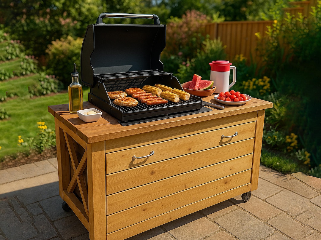 DIY Grill Station Table Plan, Outdoor Wooden BBQ Cart Blueprint With ...