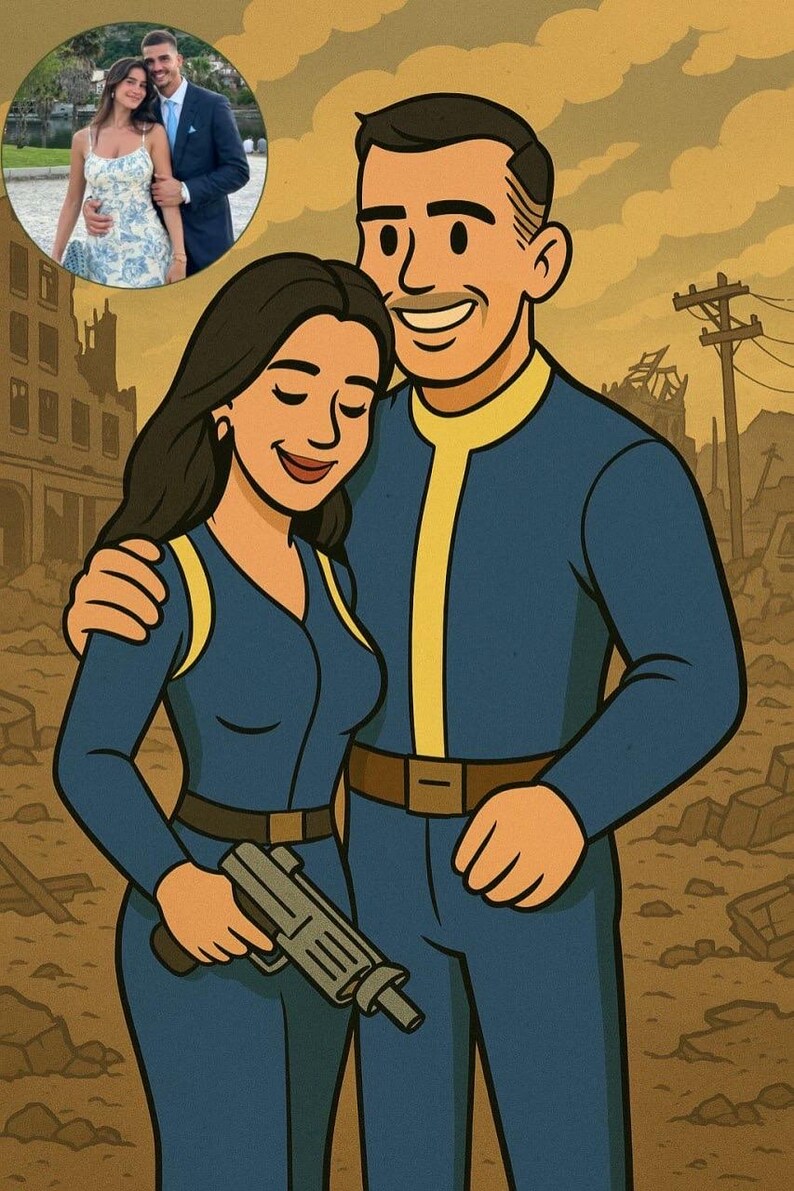 Fallout Couple Portrait – Personalized Vault Boy Drawing | Custom ...