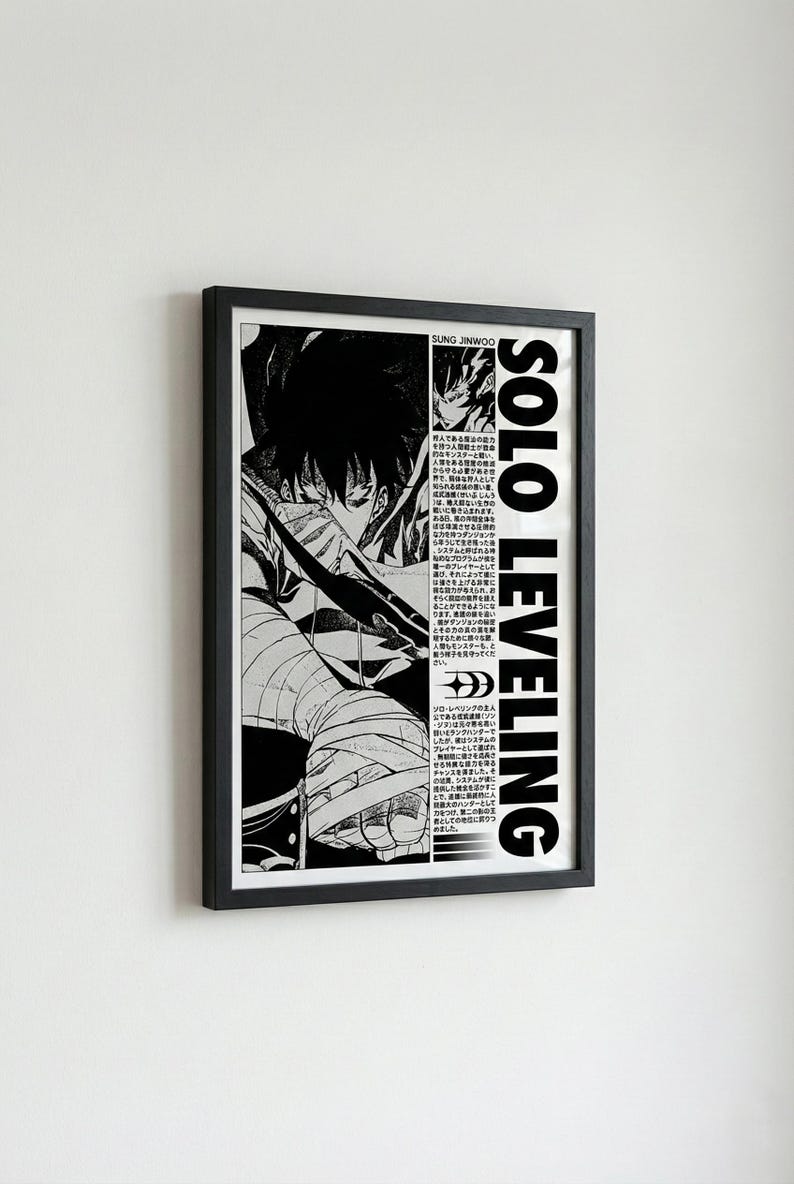 Solo Leveling Poster Sung Jin-woo Manga Wall Art - Black and White ...