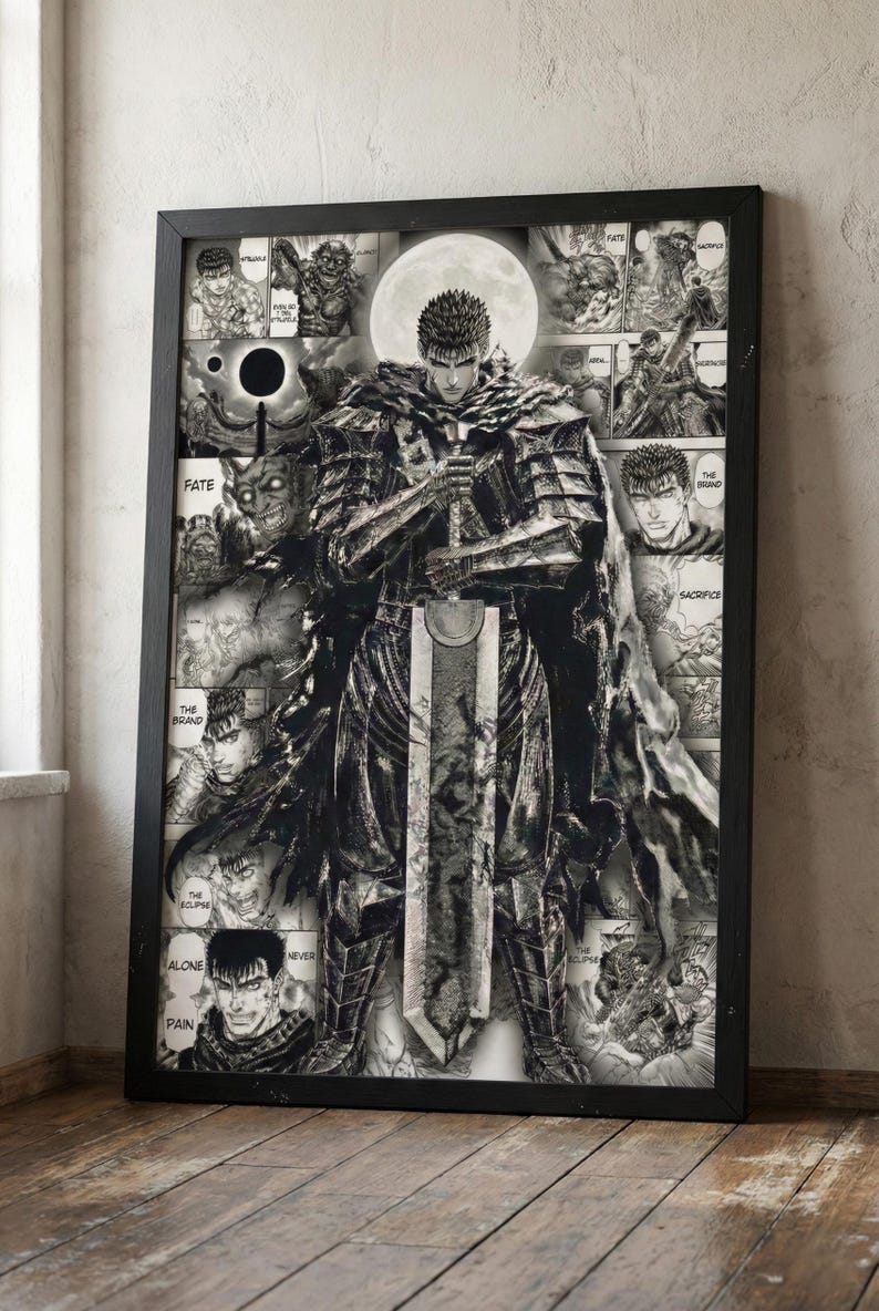 Dark Fantasy Seinen Wall Art, Cursed Warrior Digital Print, Black ...