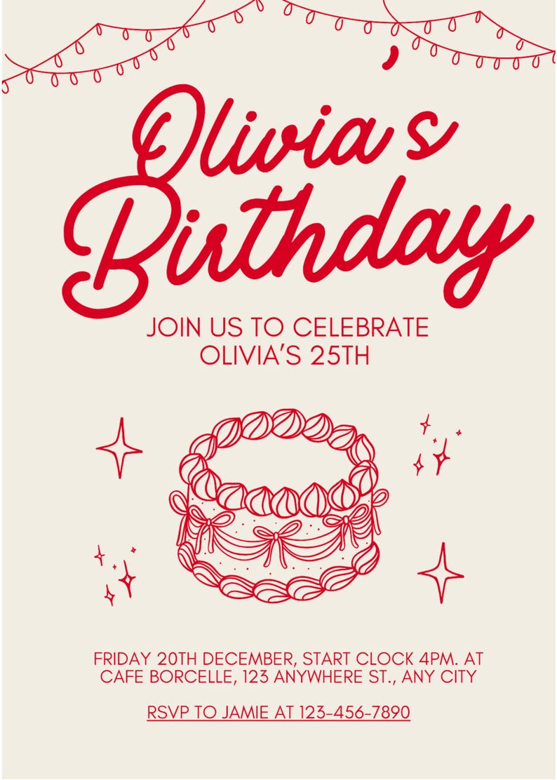 Red Minimalist Birthday Party Invite - Etsy