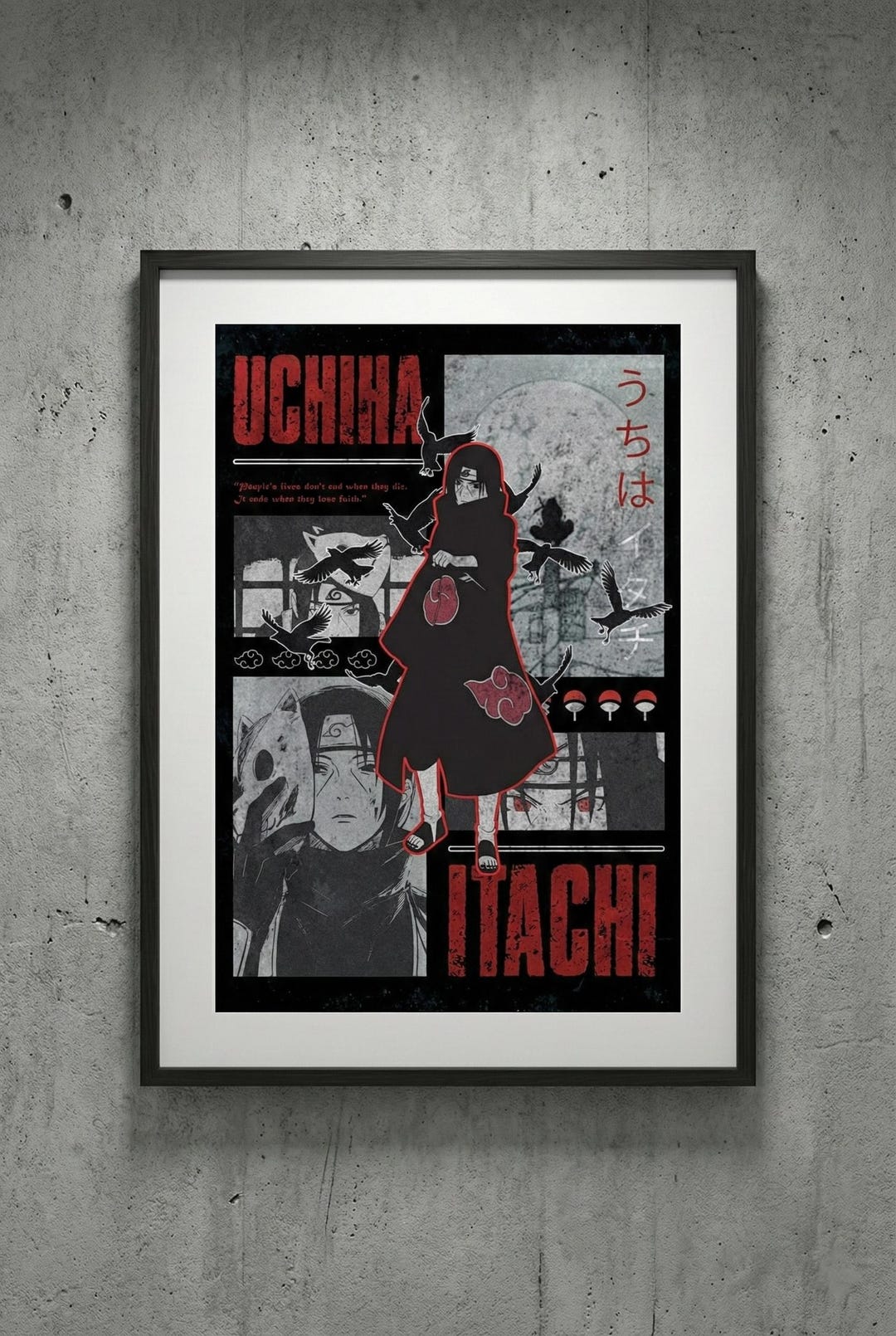 Itachi Uchiha Poster, Akatsuki Wall Art, Red Anime Print, Grunge Manga ...