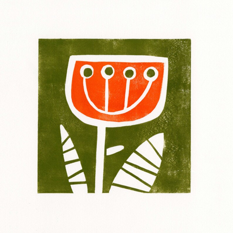 Tulip. 2-color Lino Block Print - Etsy UK