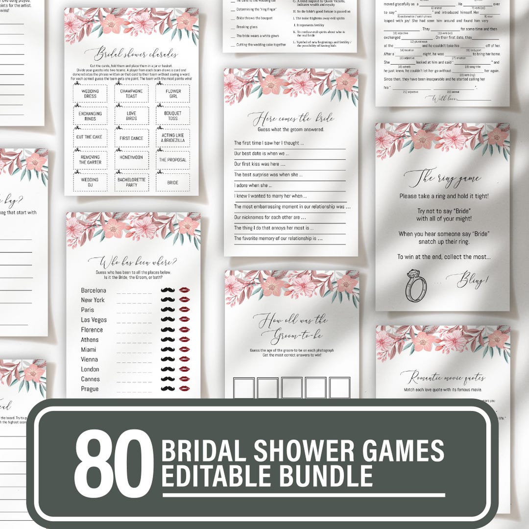 80 Bride Shower Party Games – Printable Game Pack for Weddings - Etsy