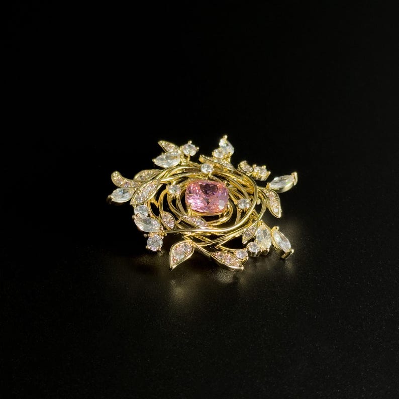 Pink Diamond Cluster Pin Brooch, Brooch and Pendant - Etsy