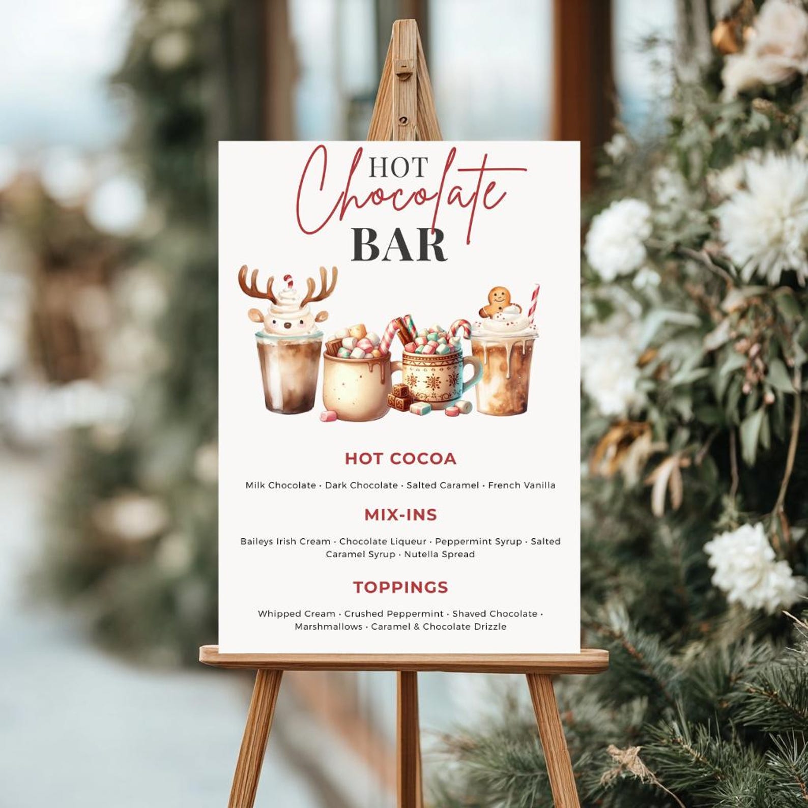 Christmas Cocktail Bar Menu Template & Hot Chocolate Sign (canva ...