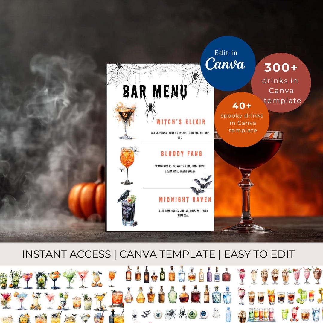 Editable Halloween Bar Menu Template With Spooky Coctails - Etsy