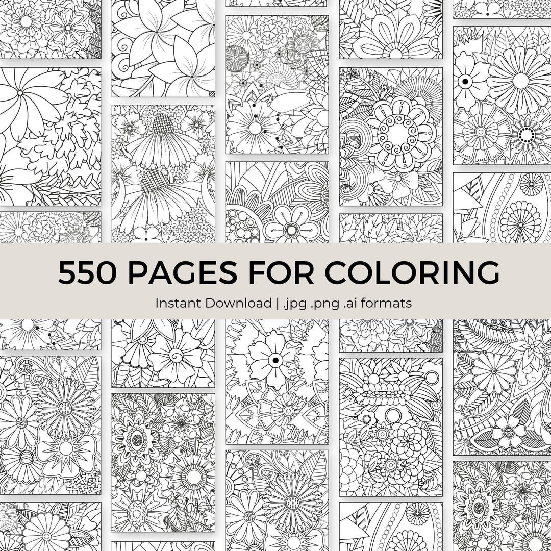 Ultimate Printable Bundle: 550 Bloom and Botanical Coloring Pages for ...