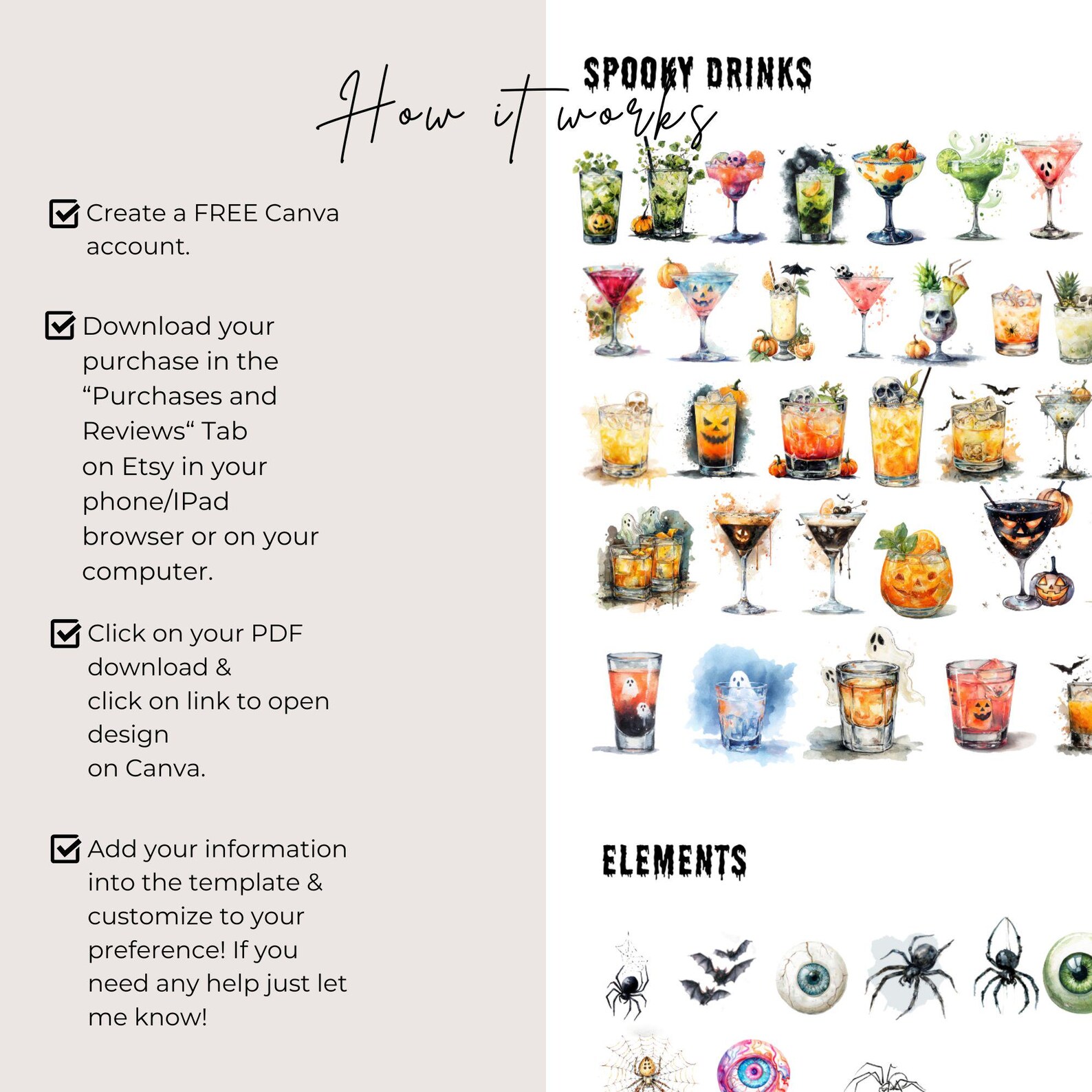Editable Halloween Bar Menu Template With Spooky Coctails - Etsy
