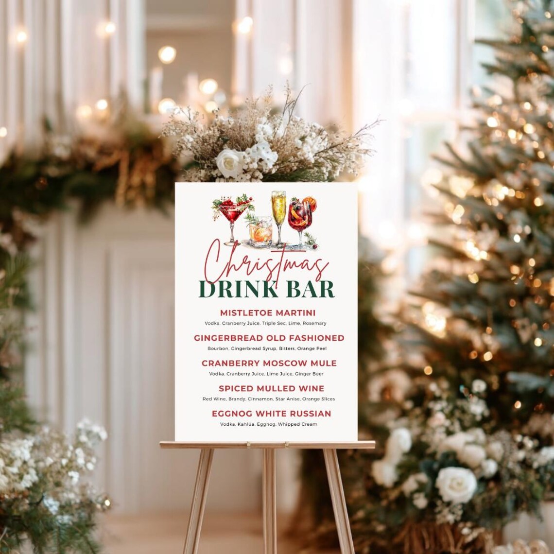 Christmas Cocktail Bar Menu Template & Hot Chocolate Sign (canva ...