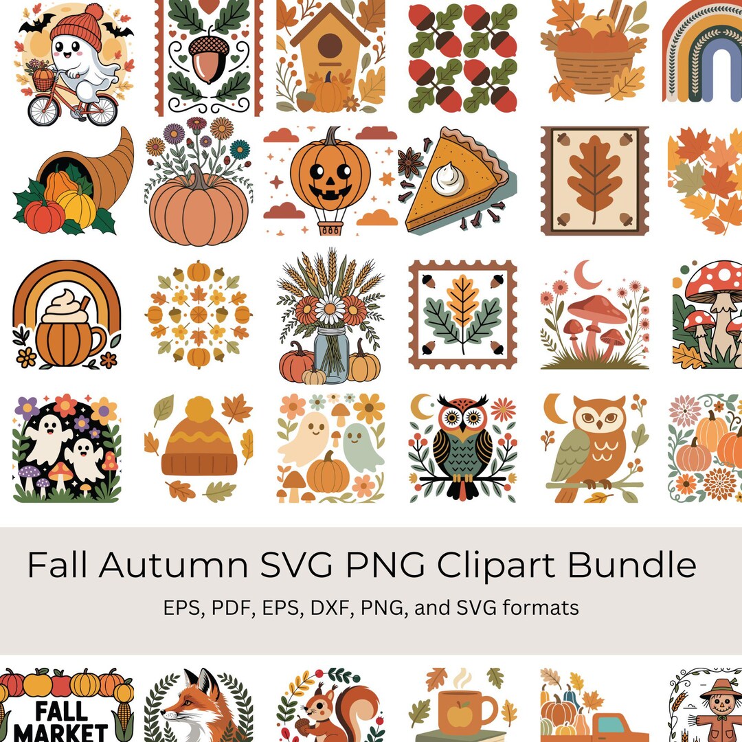 Fall Clipart Bundle: Pumpkins, Leaves, Acorns (SVG, PNG, PDF ...