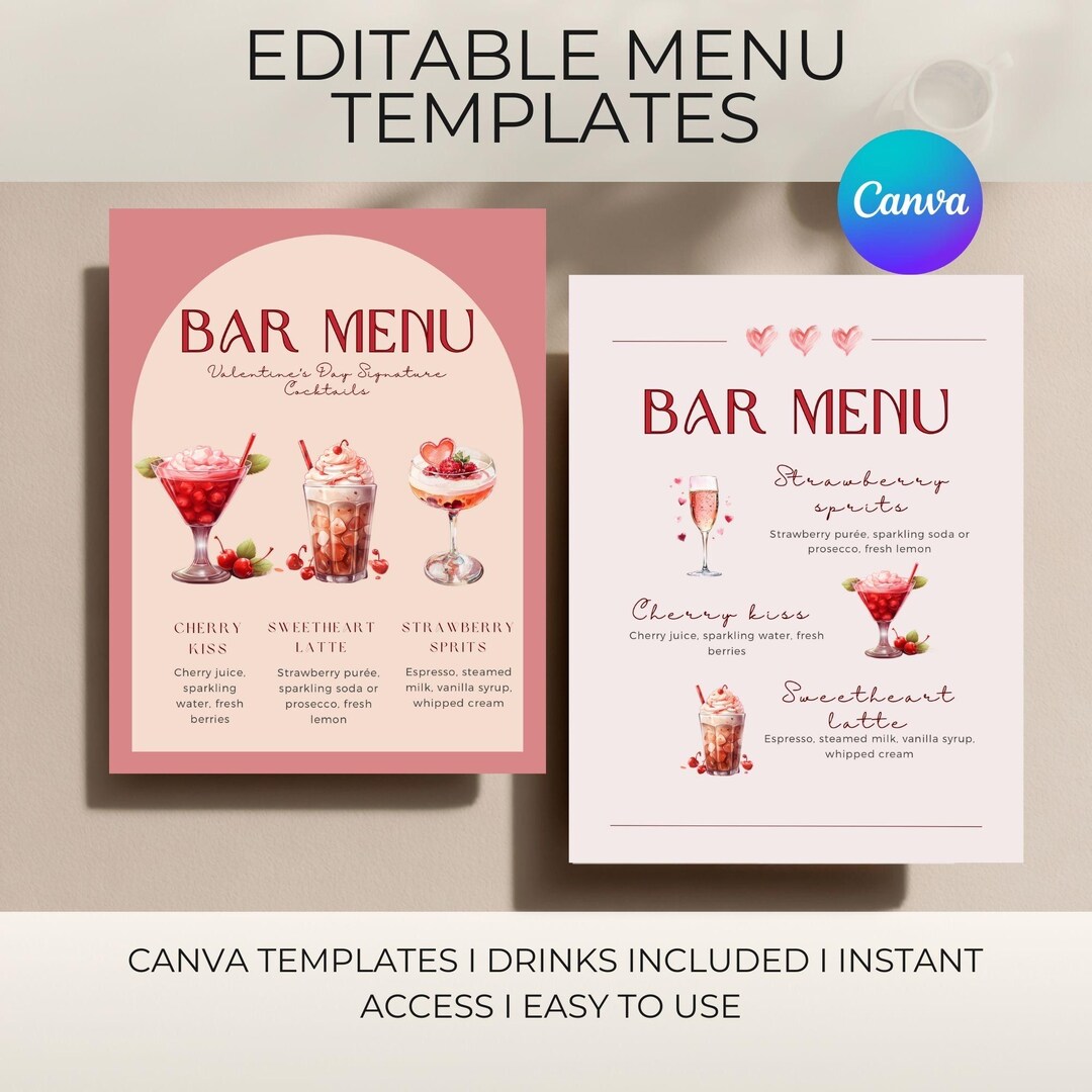 Valentine Bar Menu Printable, Valentine’s Day Drinks, Galentine ...