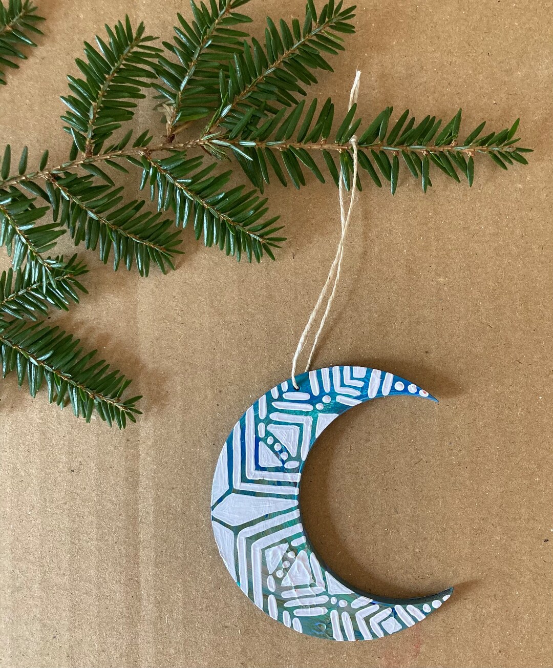 Hand-painted Crescent Moon Wooden Christmas Ornament Snowflakes - Etsy
