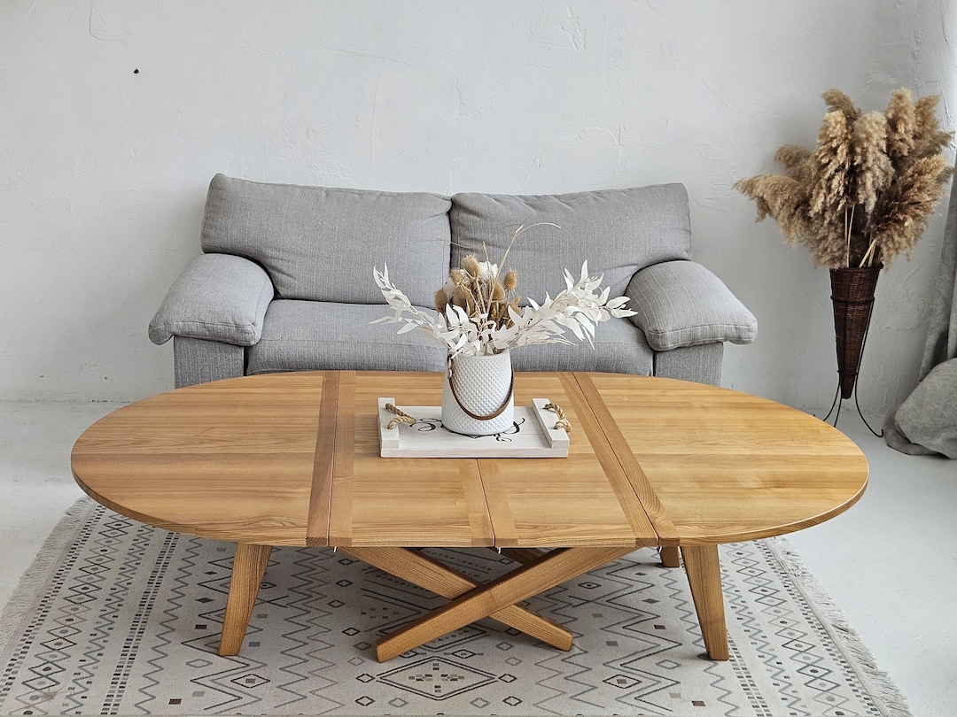 Round Extendable Solid Wood Table – Adjustable Coffee to Dining Table ...