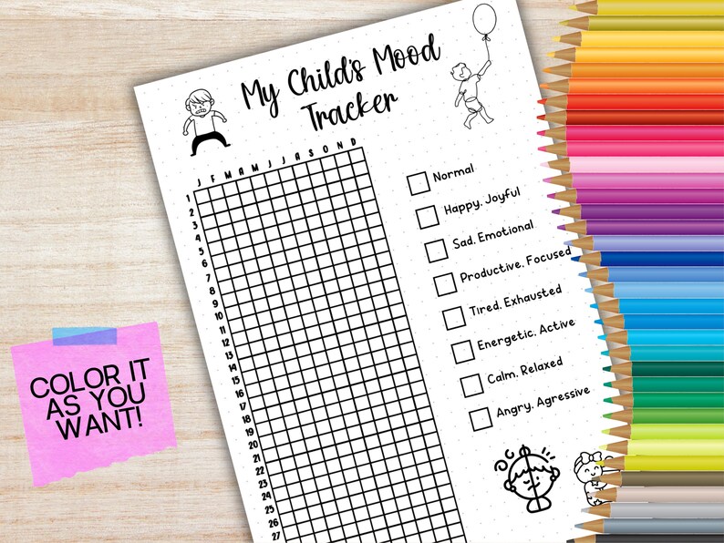 My Child's Mood Tracker | Printable Kids Emotion Chart | Child Wellness ...