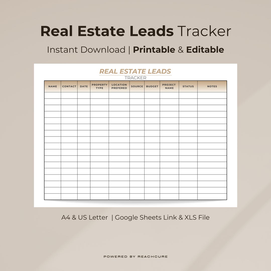 Real Estate Leads Tracker | Printable A4,US Letter, Excel & Google Sheet | Lead Management ...