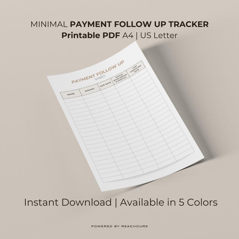 Payment Follow-up Tracker: Printable Reminder Log (A4 & US Letter) - Etsy