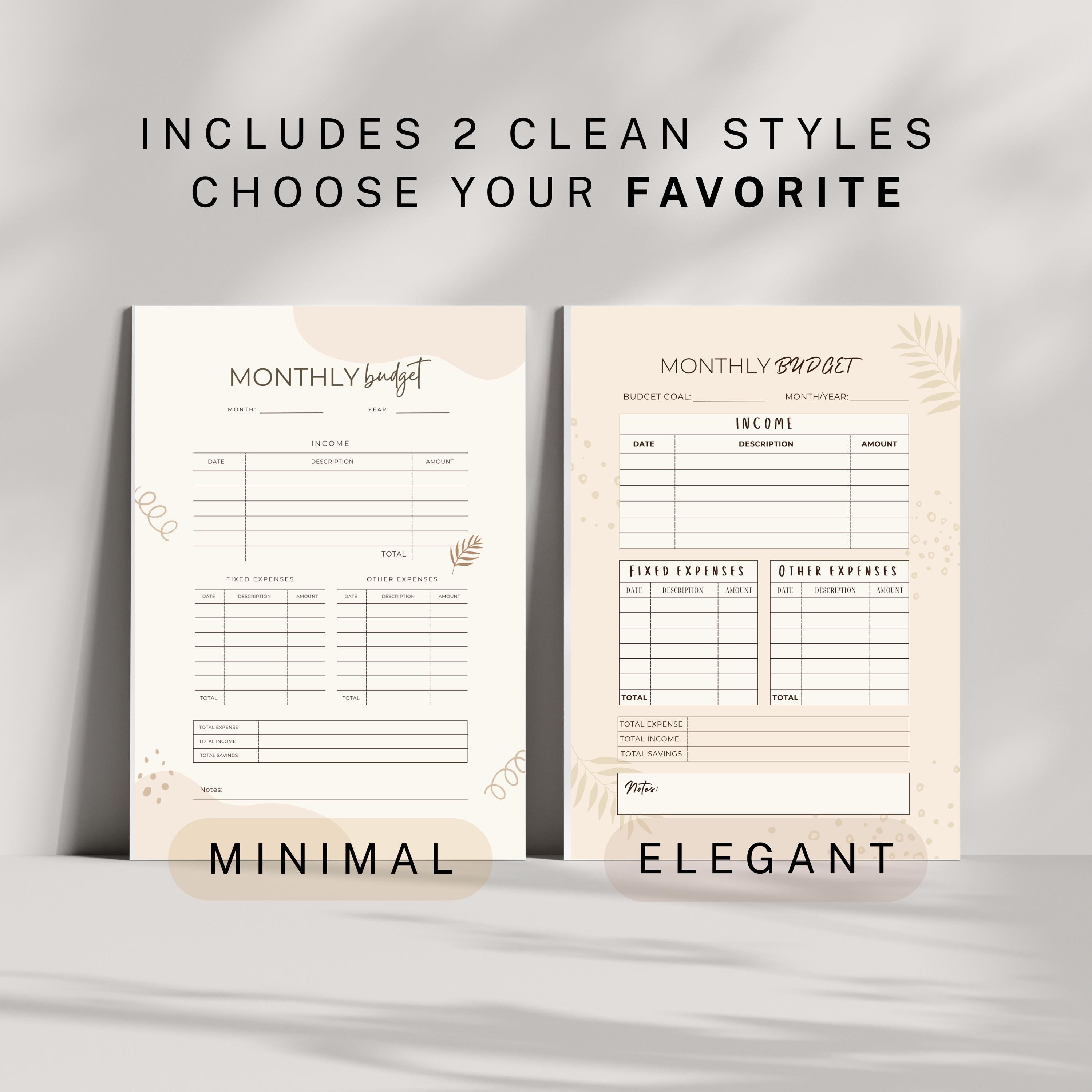 Printable Monthly Budget Planner – 2 Styles | A4 & US Letter | Personal ...
