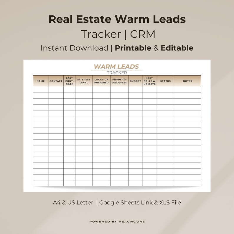 Warm Leads Tracker Printable & Editable Google Sheets | Client Follow ...