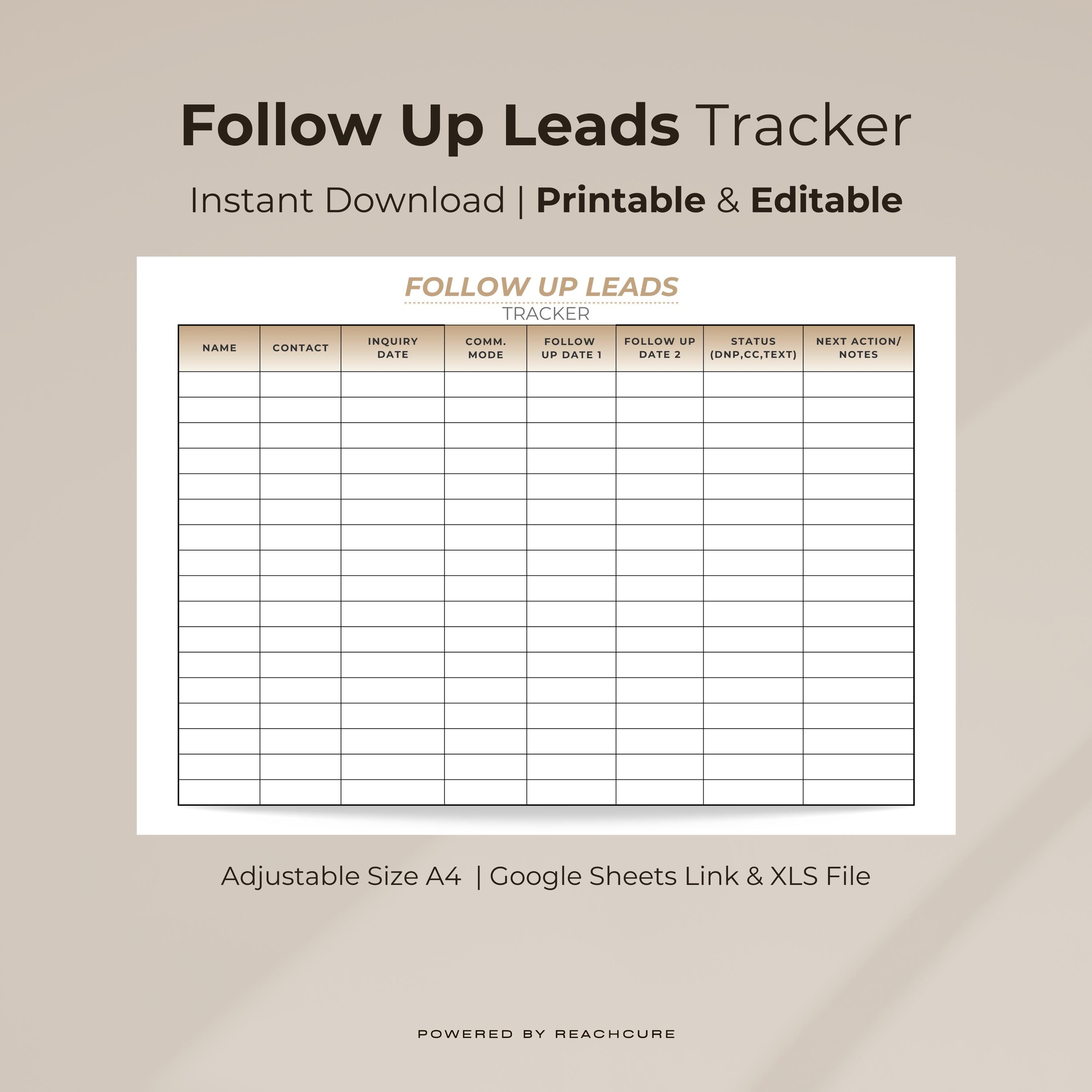 Follow-up Leads Tracker: Printable A4, Excel & Google Sheet (instant ...