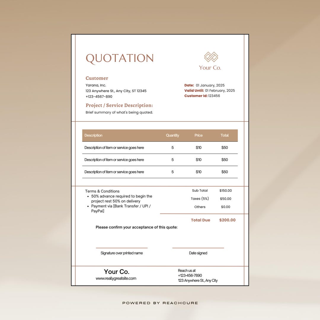Editable Quotation Template for Canva | Printable Business Quote ...