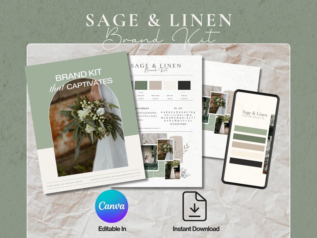 Sage and Linen Brand Kit | Editable Canva Brand Board | Minimal Logo ...