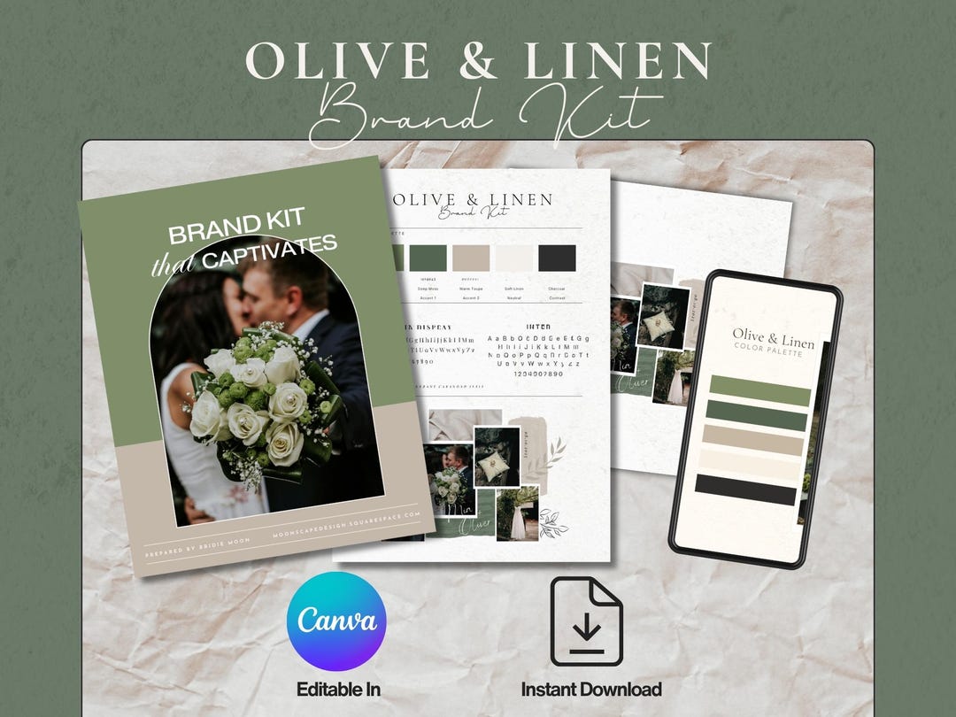 Olive and Linen Brand Kit Template Editable Canva Branding Board ...