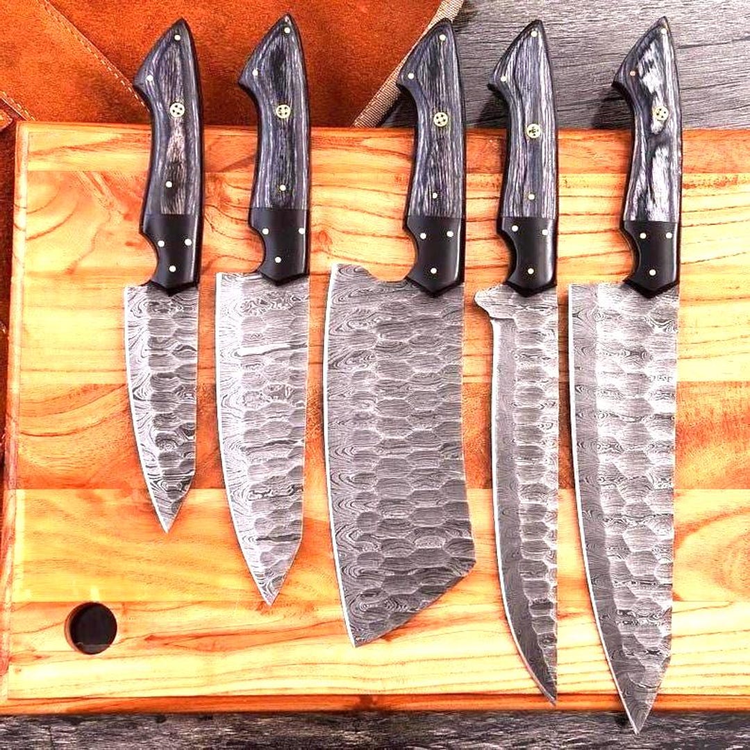 Damascus Steel Chef Set, Hand Forged Damascus Chef Set, Damascus Chef ...