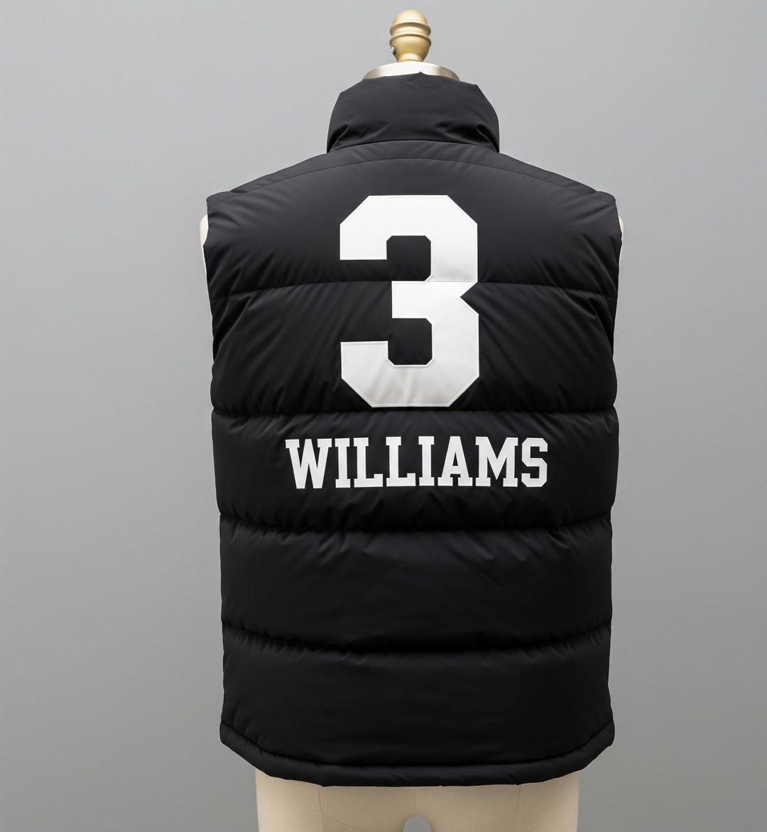 Custom Number & Name Puffer Vest – Personalized Black Sports Style ...