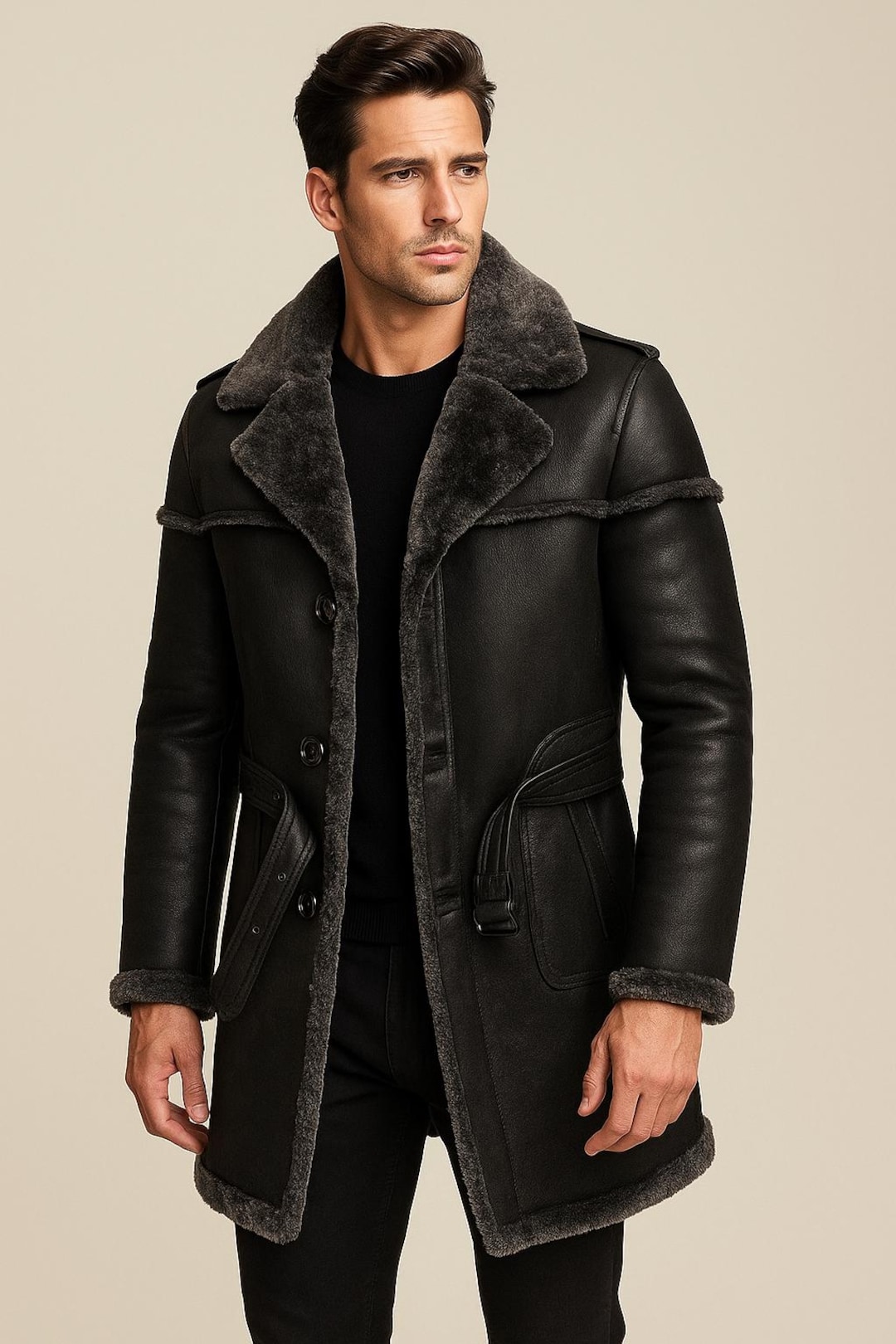 Men’s Shearling Leather Coat | Genuine Real Leather Winter Jacket ...