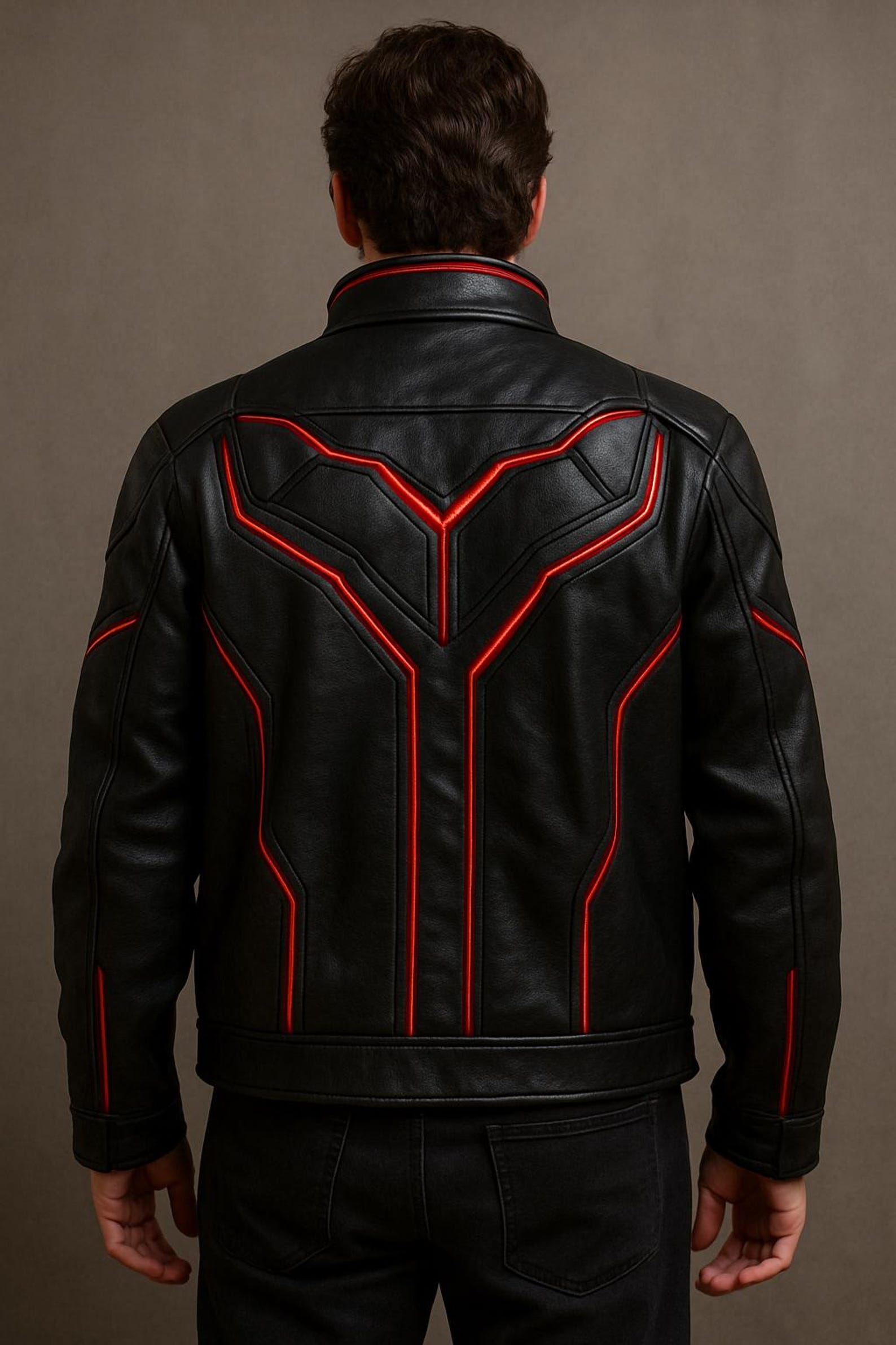 Futuristic Black Leather Biker Jacket: Red Cyberpunk Accents - Etsy