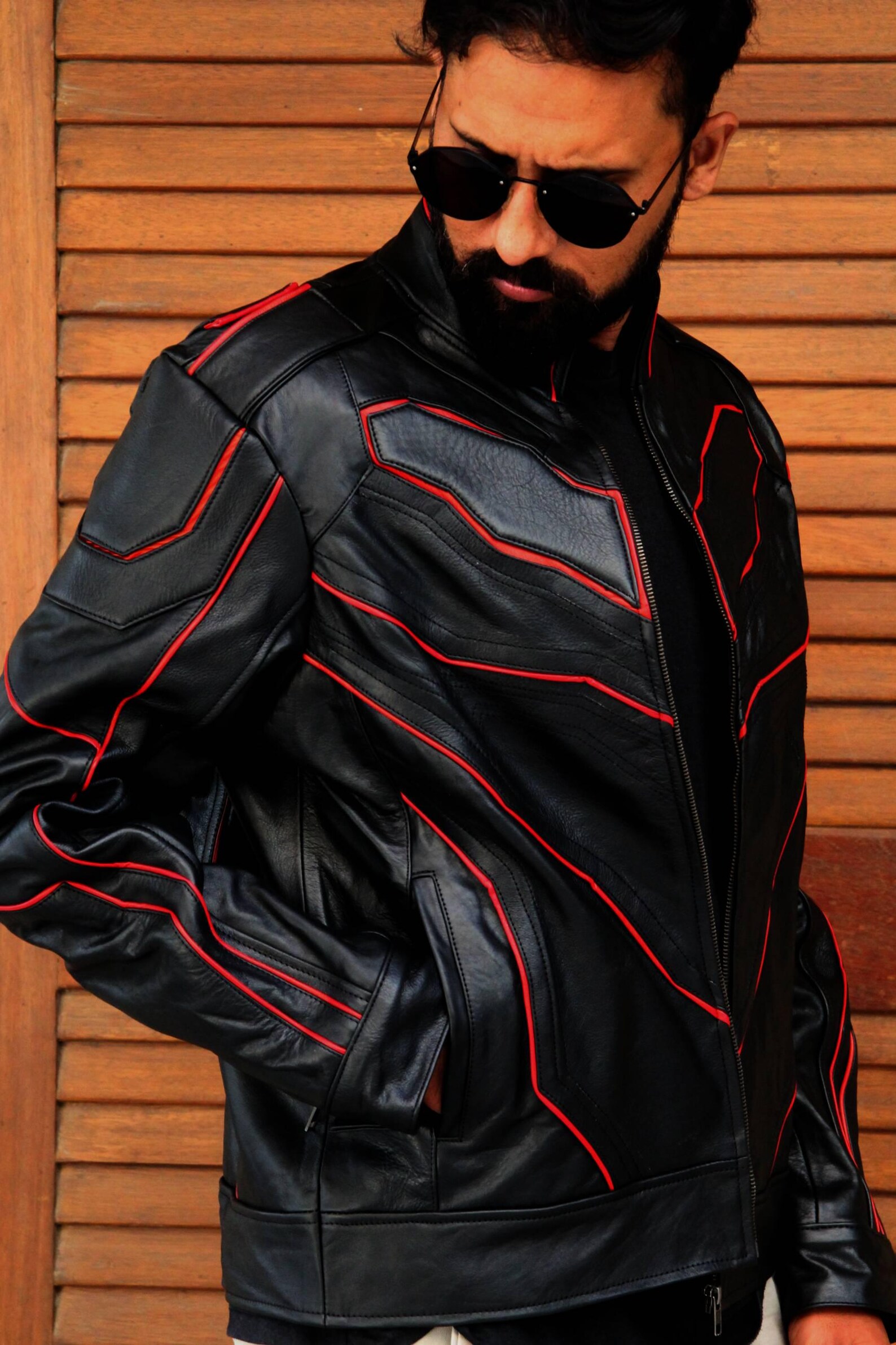Futuristic Black Leather Biker Jacket: Red Cyberpunk Accents - Etsy
