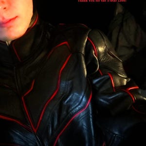 Futuristic Black Leather Biker Jacket: Red Cyberpunk Accents - Etsy