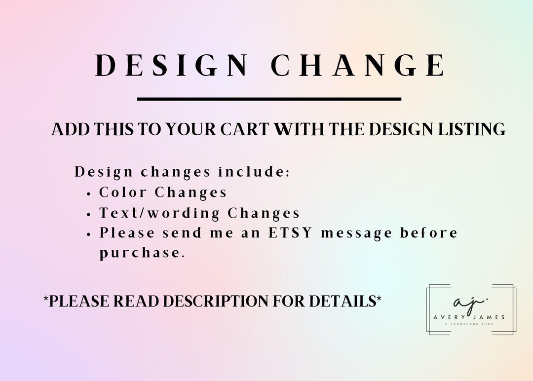 Custom Design Change Add-on (digital Download) - Etsy