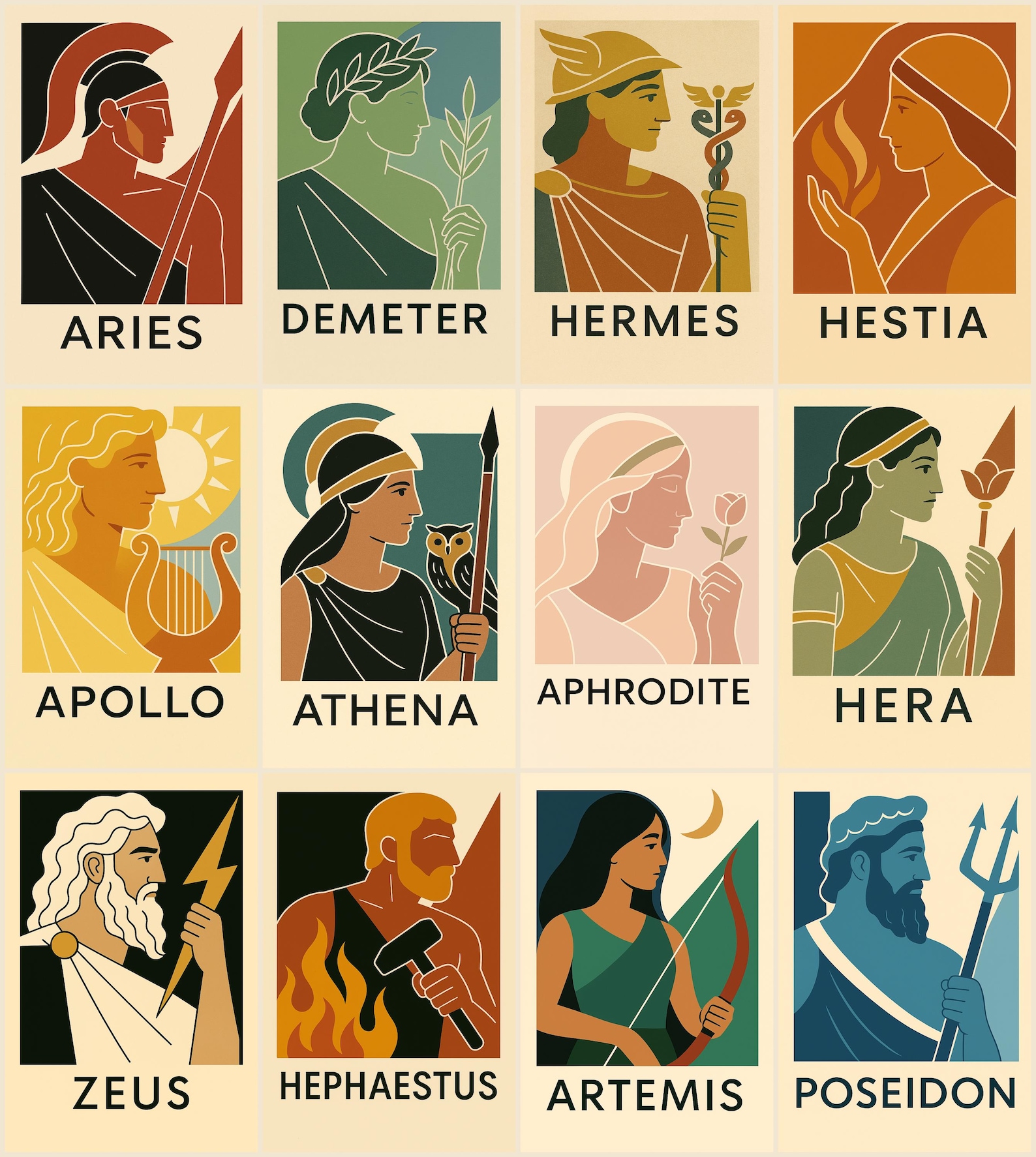 Greek Gods Digital Art Set – 12 Printable Wall Art & Phone Wallpapers ...